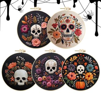 Generico Stickerei-Set für Halloween, Totenkopf-Stickerei für Anfänger, Gothic-Bastelset für Erwachsene, Amateure