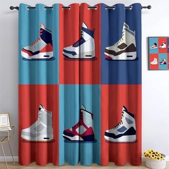 Generic Rideaux Baskets à Motifs géométriques Enfant Rideaux occultants Rouge Bleu Salon Décoration Rideau Cuisine Restaurant Occultant Thermique Anti Froid à
