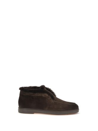 Santoni Womens Ankle Boots Suede Shearling Dark Brown Upper: Calf Leather