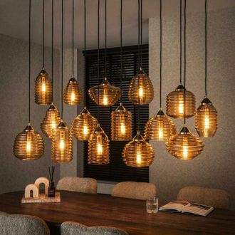 Pier Import Pier Import - Suspension en verre stri&eacute; 15 lampes ambr&eacute;es nova