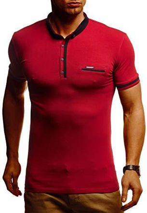 LEIF NELSON LN1280 - T-shirt &agrave; col polo classique pour homme - Coupe ajust&eacute;e - Manches courtes - En coton - Noir et blanc, rouge bordeaux, M