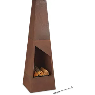 Relaxdays Relaxdays Gartenkamin Cortenstahl, Aschekasten, Feuerrost & Sch&uuml;rhaken, Edelrost Terrassenofen, HBT: 149x45x45cm, braun