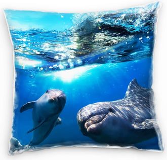 Paul Sinus Art Tiere, blau, Unterwasser, Delphine Deko Kissen 40x40cm für Couch Sofa Lounge Zierkissen - Dekoration zum Wohlfühlen