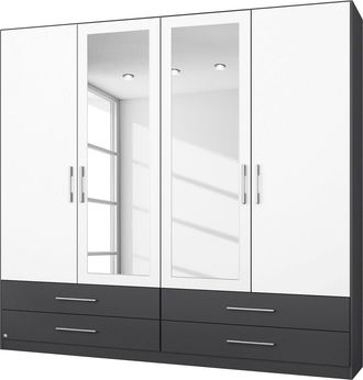 rauch home24 Drehtürenschrank Hersbruck-Extra 181cm Grau/Weiß 2 Spiegeltüren