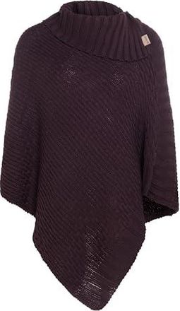 Knit Factory Nicky Poncho Tricot&eacute; - Cape Femme - Poncho Femme - Poncho pour lAutomne et lHiver - Poncho en Laine et Acrylique - avec col &eacute;charpe - Aubergine - Tail