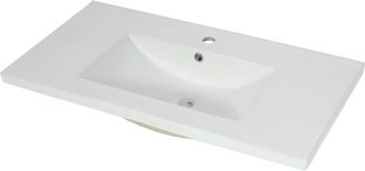 Mendler Waschbecken HWC-D16, Waschtisch Handwaschbecken Möbelwaschtisch Badezimmer Bad, Keramik eckig weiß - 92cm 30mm Kante