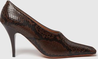 Stella McCartney Square-Toe Snake Stiletto Pumps, Woman, Coffee, Size: 36