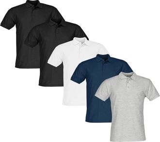 Fruit Of The Loom 5er Pack 65/35 Piqu&eacute; Polo Herren Poloshirt, 2xBlack +White +Navy +Heather Grey, XL