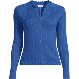Lands End Ajour-Cardigan aus Baumwolle, Damen, Gr&ouml;&szlig;e:44-46 regular, Blau, Baumwolle, by Lands End