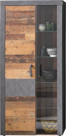 Trendteam Indy - Regalschrank - Grau/Eiche - Stauraumvitrine mit 2 Türen, 4 Glasböden, 1 Konstruktionseboden und 3 Einlegeböden - (BxHxT) 87 x 189 x 34 cm - ant