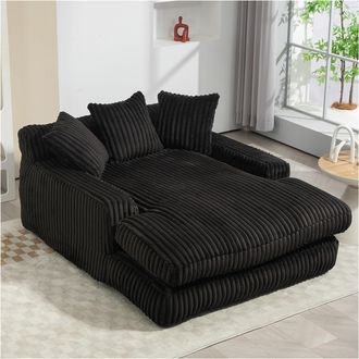 Generic Moderne Wolkencouch, Cord-Schlafsofa, rahmenloses Sofa, mit 3 Kissen, einsitziges Bodensofa, kein Zusammenbau erforderlich, for Wohnzimmerwohnung(Negr