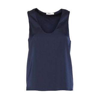 Patrizia Pepe Femme, Tops, Bleu, Taille: 42 FR Chemisier Satin&eacute; Brillant &agrave; Encolure Ovale