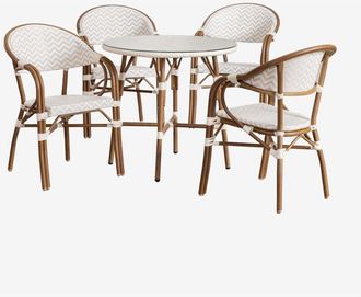 Sklum Sklum - Brielle Bistro rundes Tischset, &Oslash;80 cm, und 4 stapelbare Esszimmerst&uuml;hle aus Aluminium mit Armlehnen. Beige Nude - Gardenia Wei&szlig;