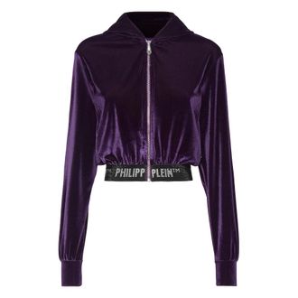 Philipp Plein Femme, Sweatshirts et sweats &agrave; capuche, Violet, Taille: 40 FR Sweat &agrave; capuche Sweatjacket Crystal