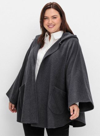 Sheego Allwetterjacke Cape Langarm mit Kapuze und 1-Knopf-Verschluss