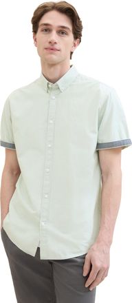 Tom Tailor Herren Regular Fit Dobby Hemd aus Baumwolle, sea green structure chambray, XXL