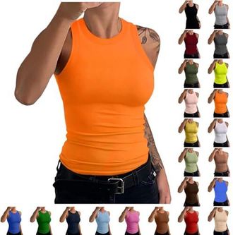 Generic D&eacute;bardeur pour femme coupe ajust&eacute;e doux et respirant sans manches l&eacute;ger &agrave; col rond pour la gym, la course, le yoga et le quotidien, Orange, XXL