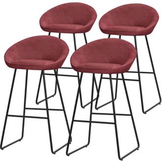 ML Design ML-Design Lot 4 Tabourets de Bar en Tissu Rouge, Hauteur 75 cm, Chaises de Comptoir Rembourr&eacute;es, avec Dossier et Repose-Pieds, Pi&egrave;tement M&eacute;tal
