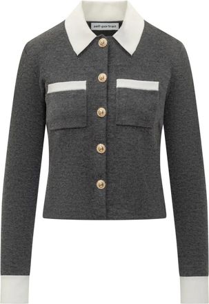 Self Portrait Femme, Pulls, Gris, Taille: 42 FR Contrast Collar Cardigan
