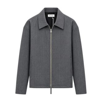 Rold Skov Zip-up Slim Shirt Stripe - - Jackets - Herren - Grau - L