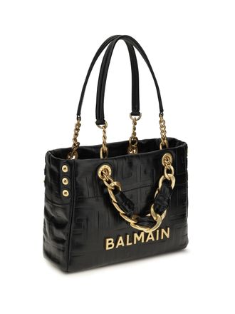Balmain Womens Small Cabas 1945 Tote Bag Noir Calf Leather Bos Taurus Shoulder