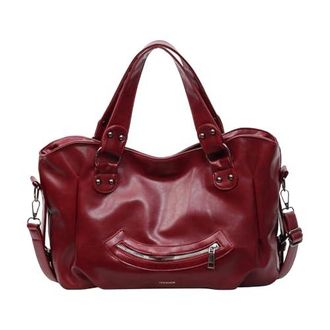 Generic Grand sac &agrave; main r&eacute;tro de moto sous les bras - Couleur unie - Poign&eacute;e sup&eacute;rieure - Pour femme - Utilisation quotidienne - Occasion sp&eacute;ciale, rouge vin