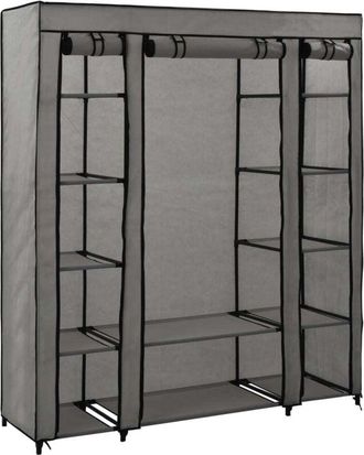 vidaXL Vidaxl - Stoffschrank mit F&auml;chern Kleiderstangen Grau 150x45x176cm