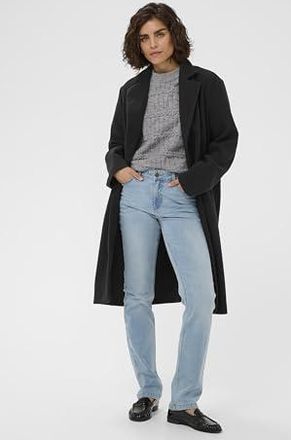 Kaffe Womens Coat Open Front Tying Belt Regular Fit Notched Lapel Knee Length