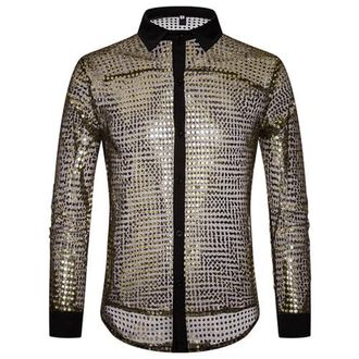Generic Chemise Paillette Homme Disco, Costume Disco Homme, Chemise &Agrave; Sequins &Agrave; Manches Longues pour Homme, Tenue De Soir&eacute;e Disco Ann&eacute;es 70 &Agrave; Col Et Manches L