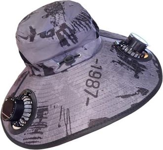 Generico Chapeau de ventilateur &agrave; &eacute;nergie solaire - Chapeau &agrave; bord large, couvre-chef r&eacute;sistant aux rayons UV | Dispositif de refroidissement portable avec tro