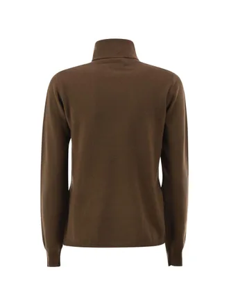 Max Mara Womens Turtleneck Msteducata Wool Cashmere Sweater Brown