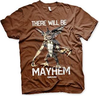 Gremlins Officiellement sous Licence There Will Be Mayhem Hommes T-Shirt (Marron), X-Large
