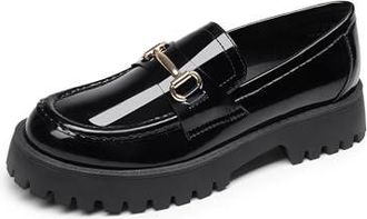 Dream Pairs Mocassins à plateforme épaisse à enfiler pour femme - Style décontracté - Chaussures daffaires habillées avec soutien de la voûte plantaire, Noir vern