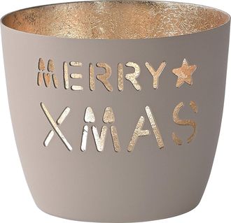Gift Company Madras Windlicht M Merry Xmas aus Eisen in der Farbe Sand-Gold, Ma&szlig;e: 10cm x 10cm x 8,5cm, 1030704029
