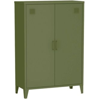 Sweeek Commode/armoire en m&eacute;tal kaki. 2 espaces de rangement. casiers