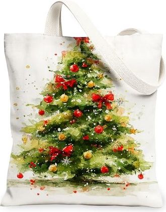 Generic Sacs fourre-tout en toile de No&euml;l avec imprim&eacute; arbre de vacances, sacs de courses r&eacute;utilisables, amusants, festifs, l&eacute;gers et lavables &agrave; bandouli&egrave;re e