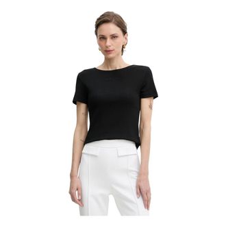 Patrizia Pepe Femme, Tops, Noir, Taille: 36 FR T-shirt en jersey c&ocirc;tel&eacute; de coton