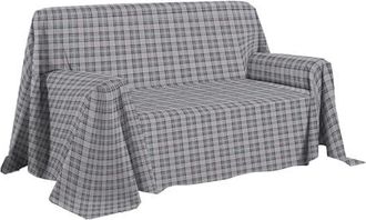 Pensieri delicati Sofaüberwurf 250 x 290 cm, hergestellt in Italien, Überwurf aus 100% Reiner Baumwolle, Muster: Graues Tartan, ideal als Überwurf oder Tagesdecke für d
