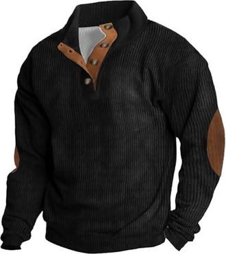 Generic Sweatshirts pour hommes, pulls dautomne à manches longues, haut sans capuche, chemise dextérieur à manches longues, sweat-shirt décontracté, Noir, 3XL