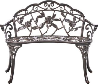 Beliani Banc dExtérieur Jardin Vintage en Aluminium Métal 2 Places Extérieur Avec Accoudoirs Marron Foncé Piura