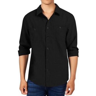 Generic Chemise noire pour homme, chemise pour homme adulte, col rabattable, chemise boutonn&eacute;e pour homme, haut noir &agrave; manches longues, haut professionnel for