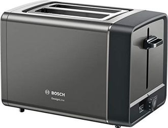 Bosch Kompakt Toaster DesignLine TAT5P425DE, integrierter Edelstahl-Brötchenaufsatz, mit Abschaltautomatik, mit Auftaufunktion, perfekt für 2 Scheiben Toast
