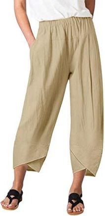 Generic Pantalon de bureau d&eacute;contract&eacute; pour femme - 8 poches - Taille &eacute;lastique - Pantalon de travail pour femme, kaki, 3XL