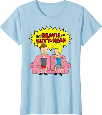 Beavis And Butt-Head T-Shirt Damen Schwarz Cartoon Classic V-Neck Short Sleeve T-Shirt S EU Klein Regular