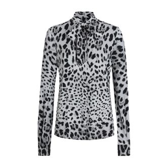 Dolce & Gabbana Leopardenmuster Seiden Charmeuse Hemd - - Blouses & Shirts - Damen - Grau - S