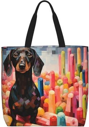 Generic Puzzle Teckel Sac Cabas Grand Tote Bag L&eacute;ger Sac A Main Femmes Pour Shopping Gym Universit&eacute;