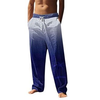 Generic Pantalon en lin pour homme - Coupe ample - Jambe large - Pantalon blanc pour homme - Pantalon d&eacute;t&eacute; l&eacute;ger - Pantalon chino de travail pour homme - Pant