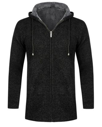 AlltheMen Cardigan Herren Strickjacke mit Kapuze Lang Gef&uuml;ttert Grobstrick Cardigan