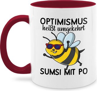 Shirtracer Tasse Tassen 325ml - Statement - Optimismus hei&szlig;t umgekehrt Sumsi mit Po I B&uuml;ro Arbeitskollegen - 325 ml - Bordeauxrot - bienentasse kaffetassen spr&uuml;c