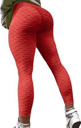 ORANDESIGNE Legging Femme Pantalon de Sport Yoga Fitness Gym Pilates Taille Haute Rouge XXL